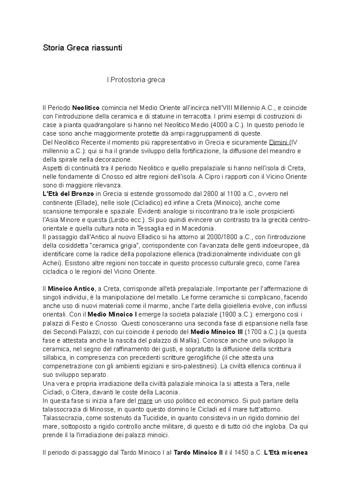 Storia Greca riassunti - , e coincide con l’introduzione della ceramica ...