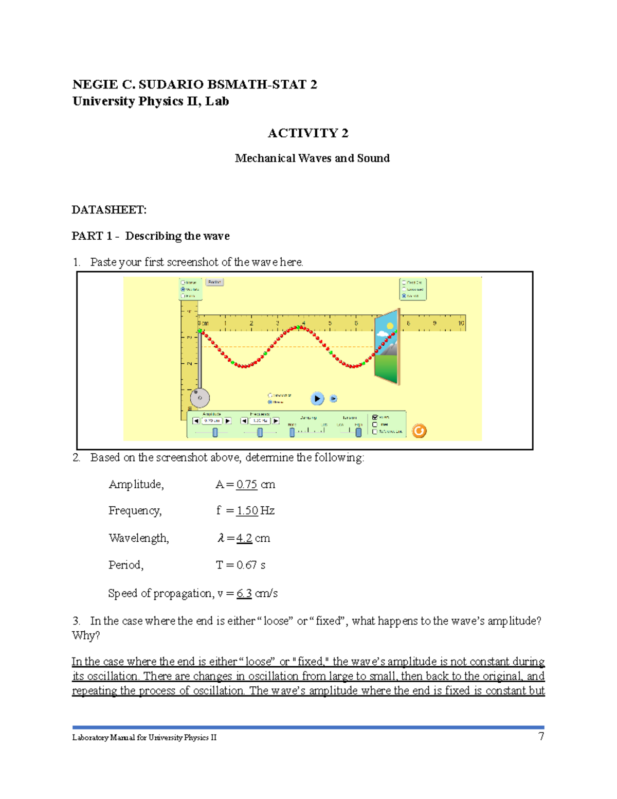 PHYSICS II LAB - MECHANICAL WAVES AND SOUND - Laboratory Manual for ...