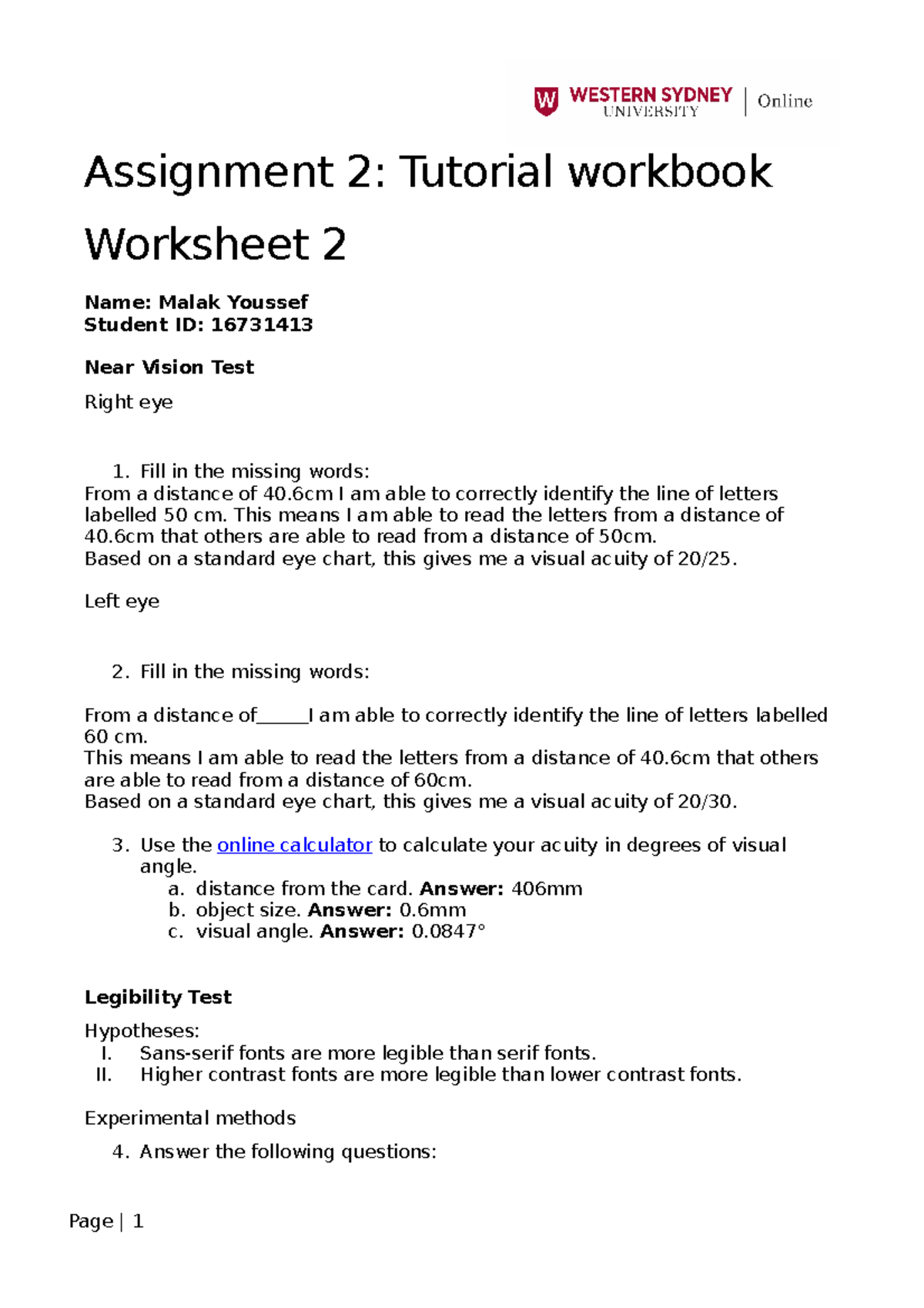 Worksheet 2 mod2 - Assignment 2: Tutorial workbook Worksheet 2 Name: Malak Youssef Student ID ...