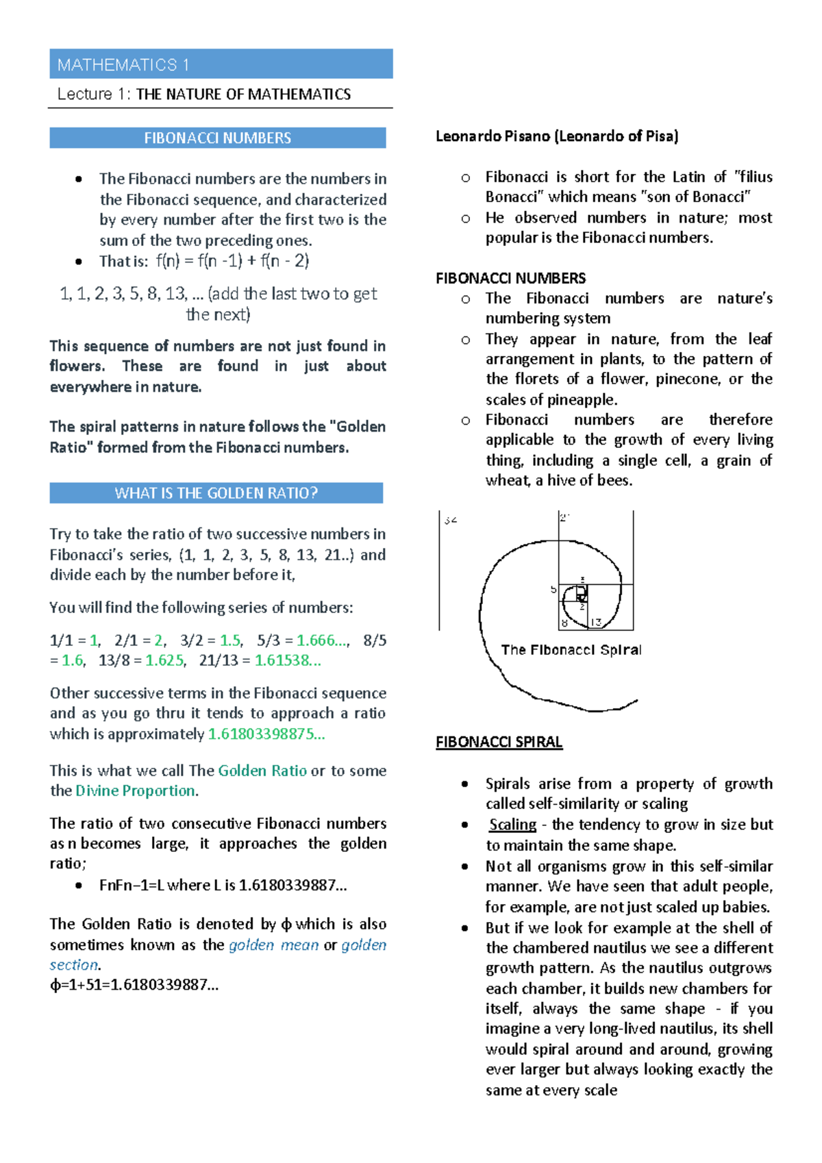 M Athmw- Reviewer - Spiral, Truth tables - MATHEMATICS 1 Lecture 1: THE NATURE OF MATHEMATICS ...