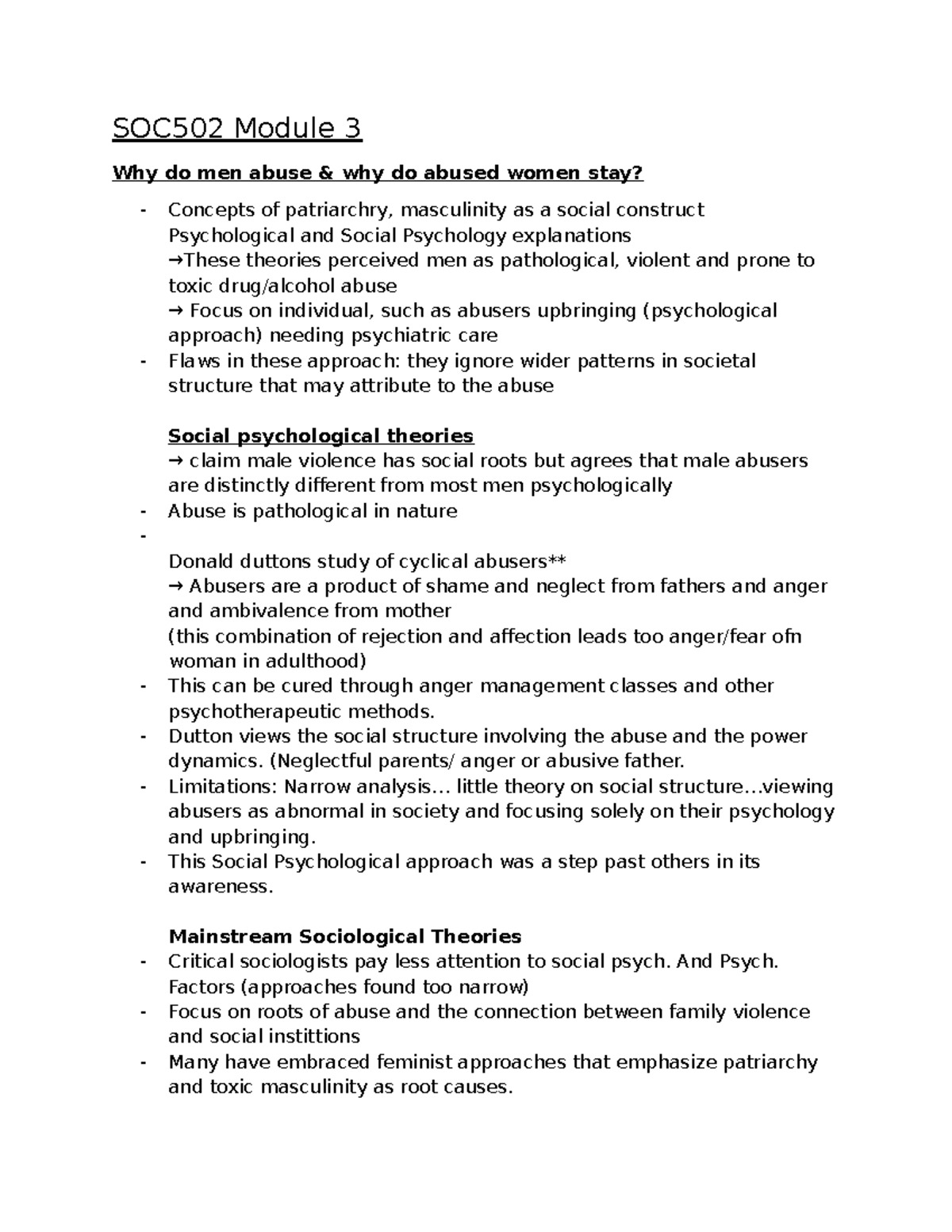 SOC502 Module 3 - Dutton views the social structure involving the abuse ...