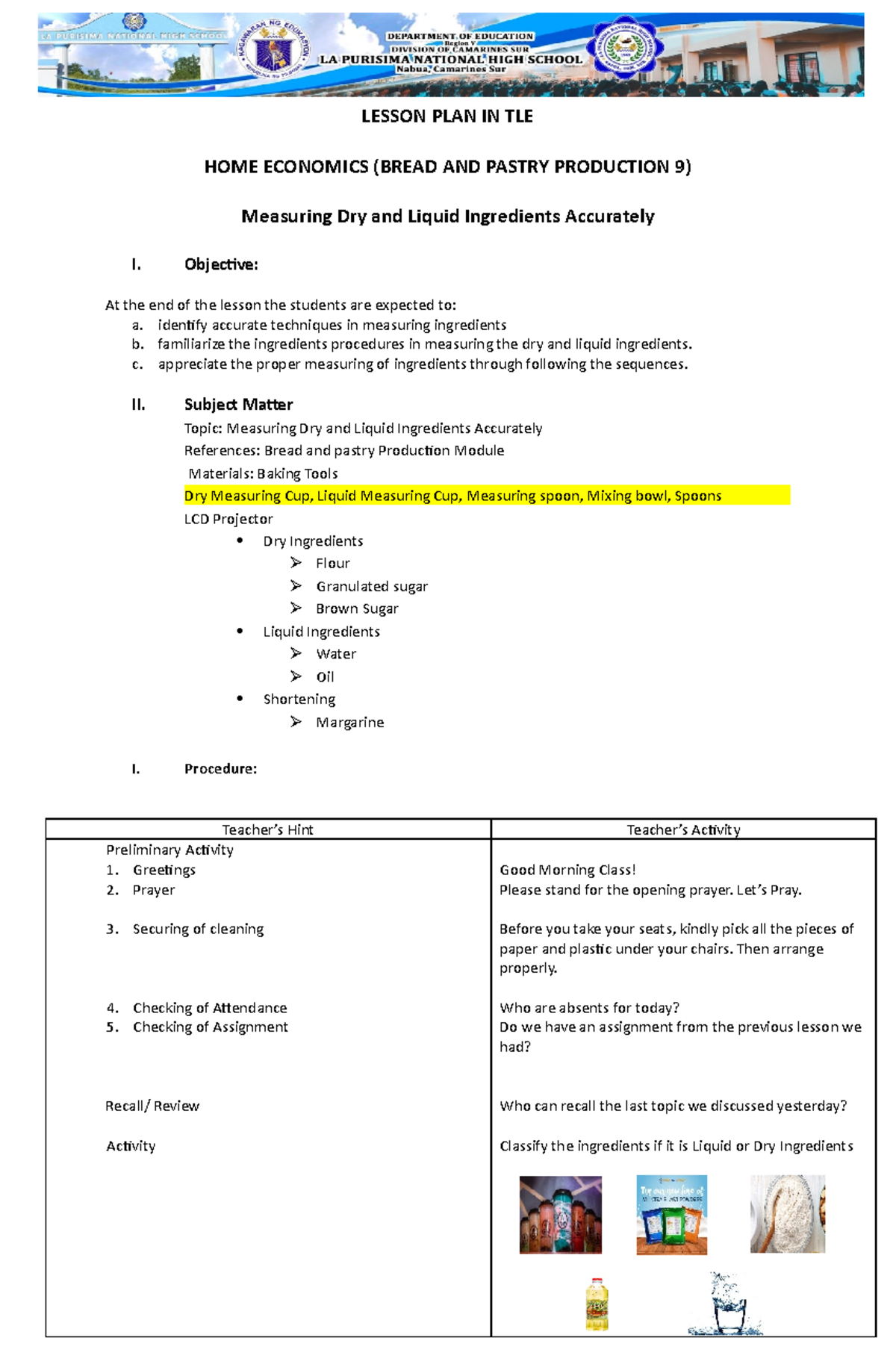 Lesson PLAN IN TLE 2 - Detailed LP - LESSON PLAN IN TLE HOME ECONOMICS (BREAD AND PASTRY ...