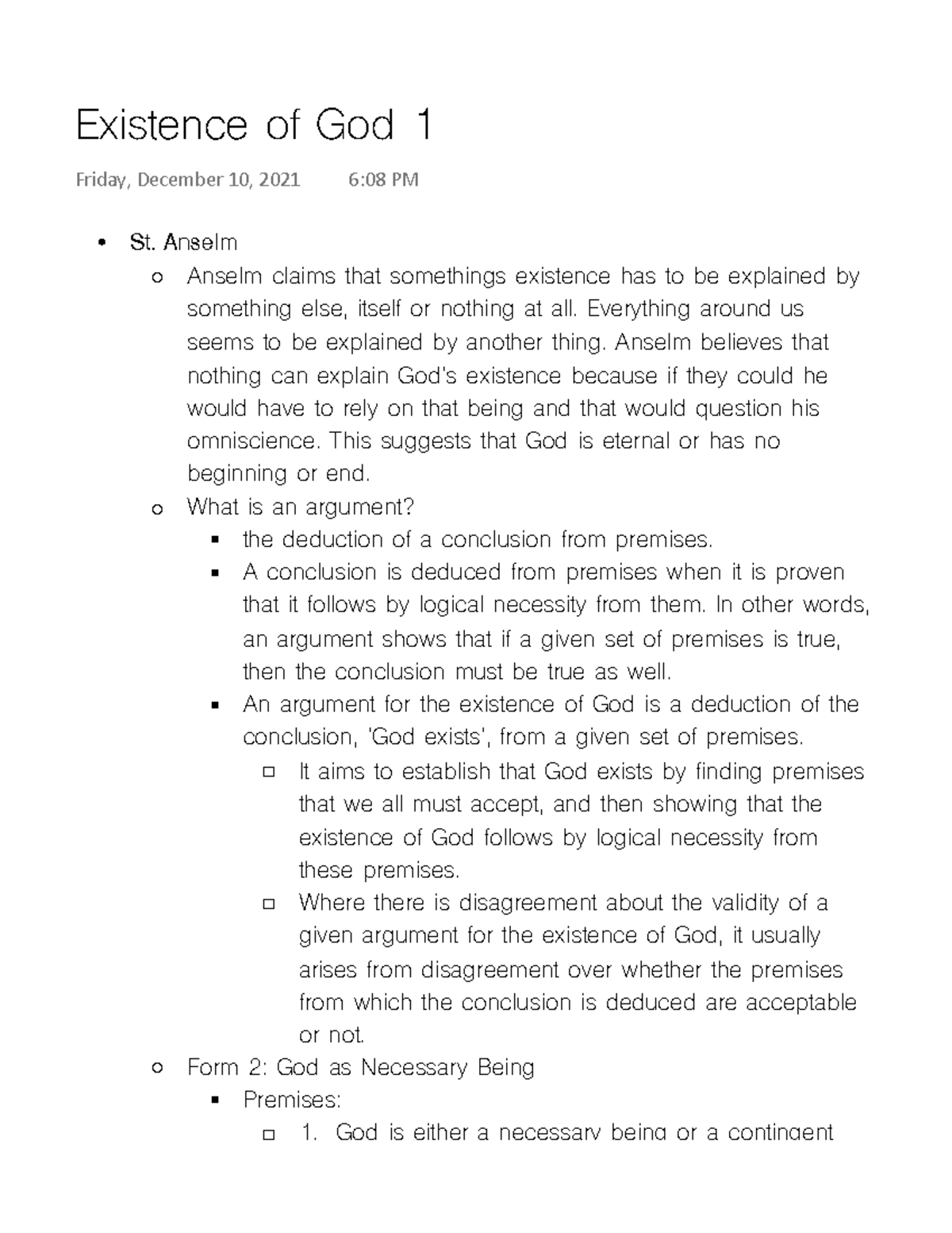 Existence of God 1 - notes - St. Anselm Anselm claims that somethings ...