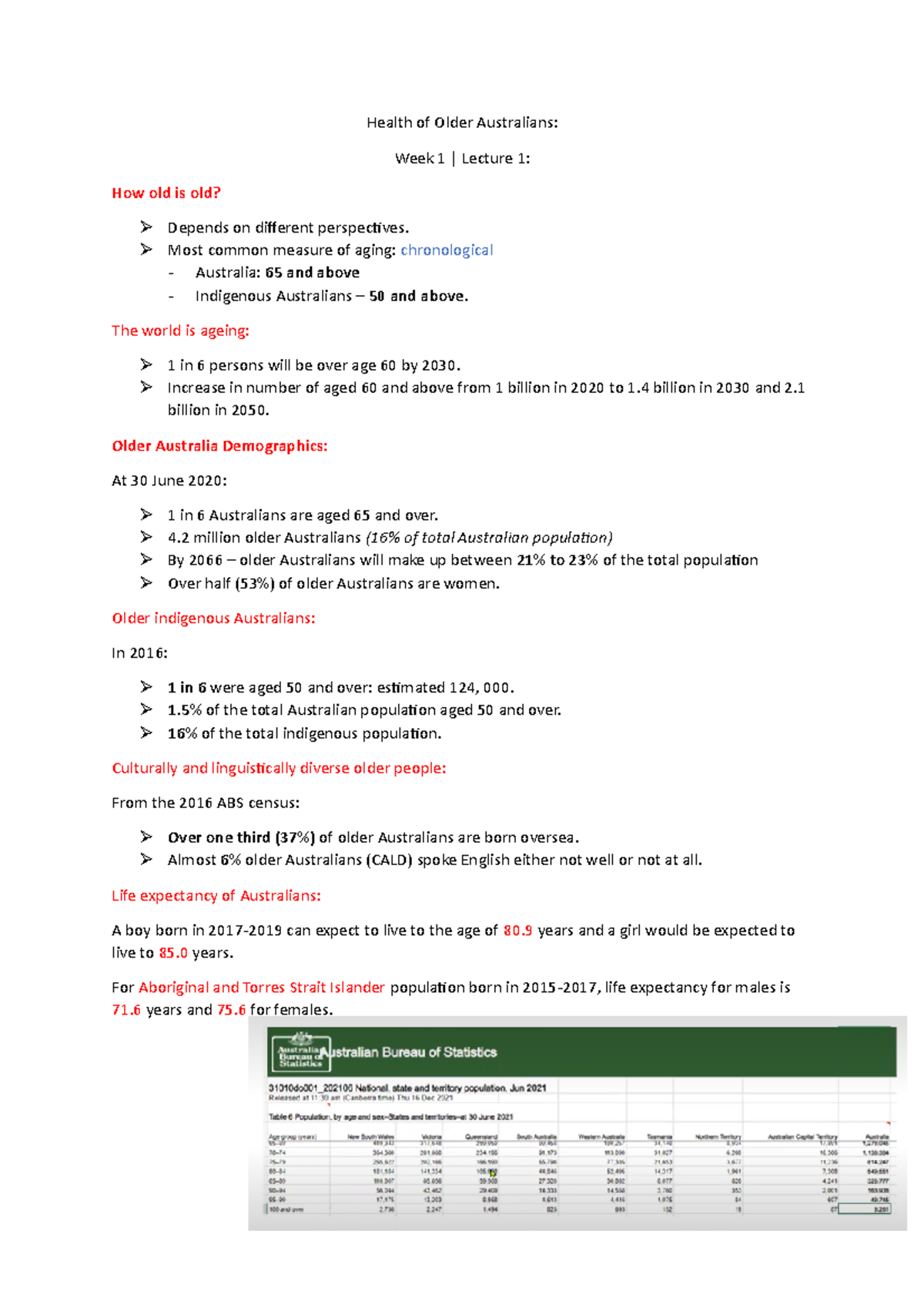Lecture 1 HA - Health of Older Australians: Week 1 | Lecture 1: How old ...