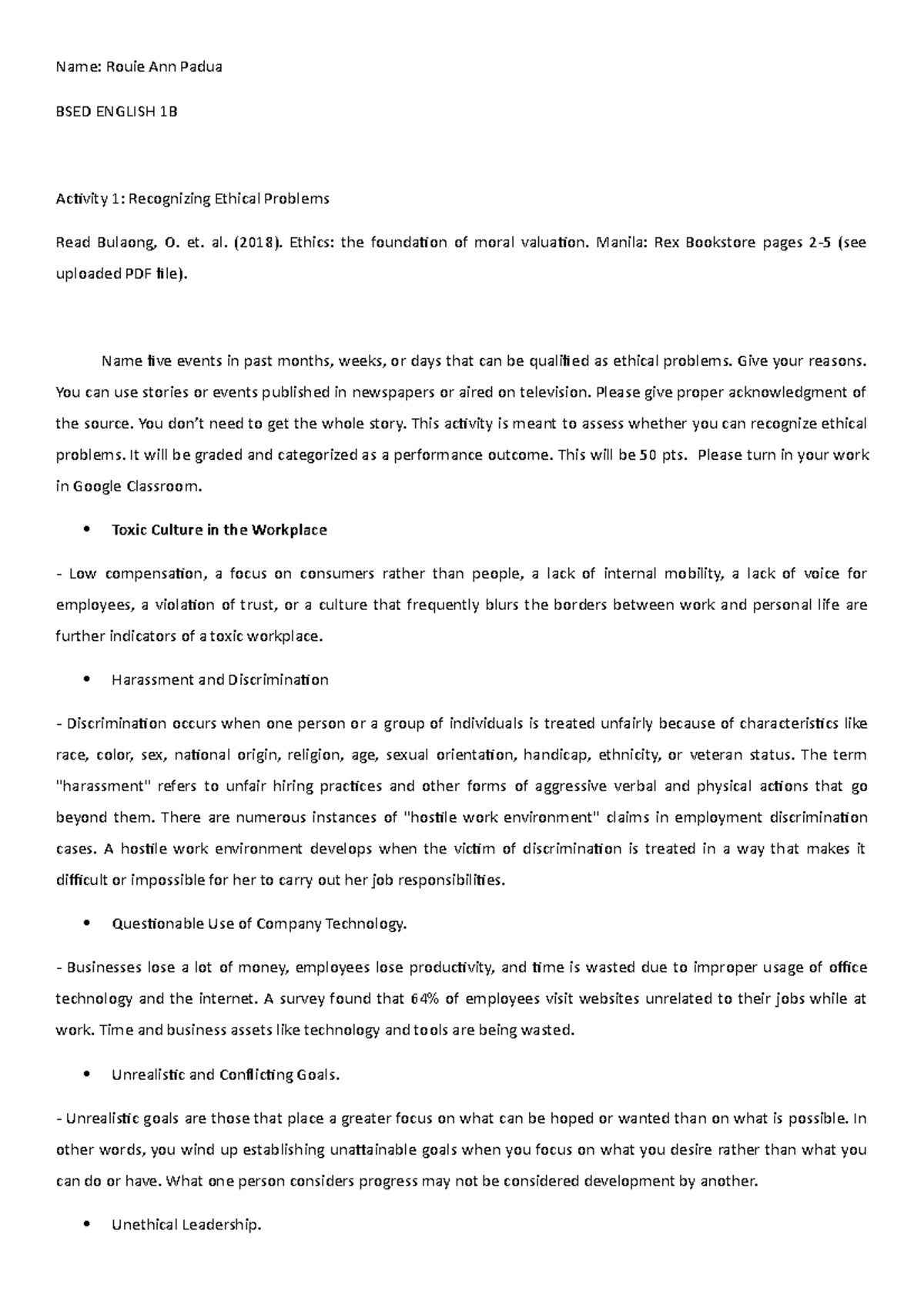 Act 1 L1 - summaries - Name: Rouie Ann Padua BSED ENGLISH 1B Activity 1 ...