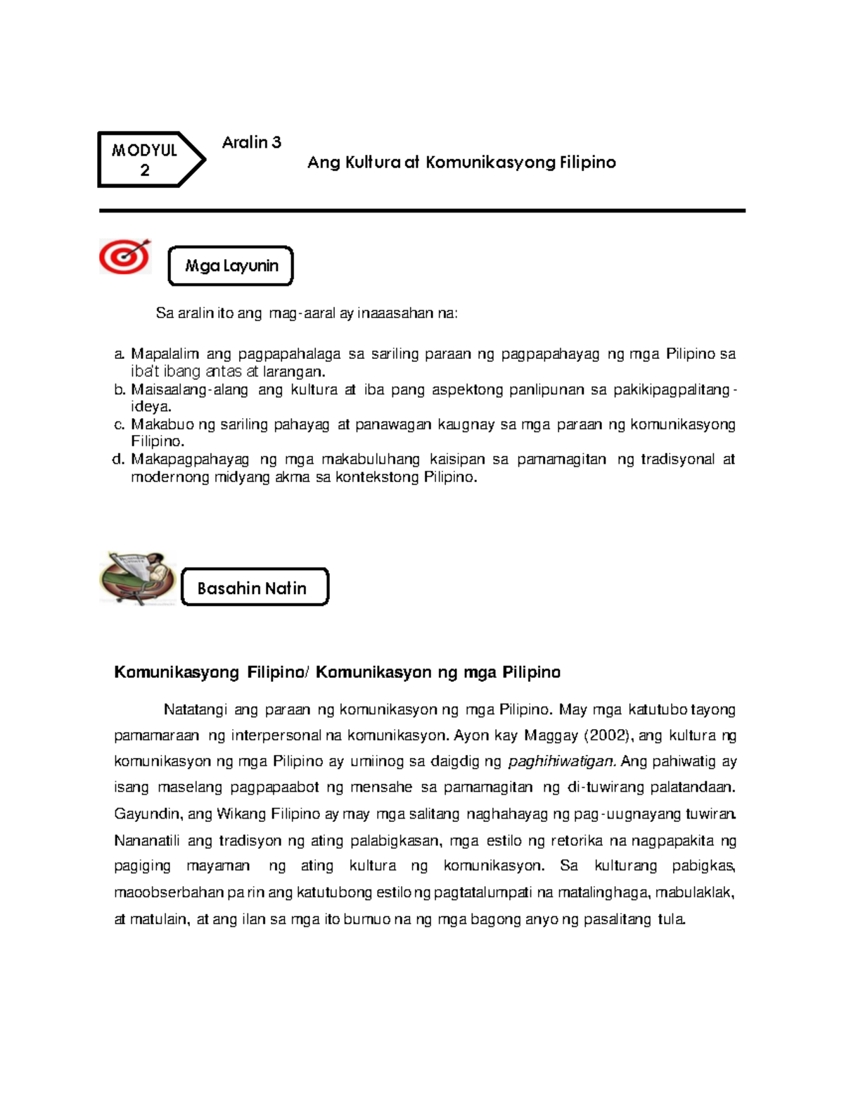 Modyul 2 Aralin 3 - sddsd - Aralin 3 Ang Kultura at Komunikasyong ...