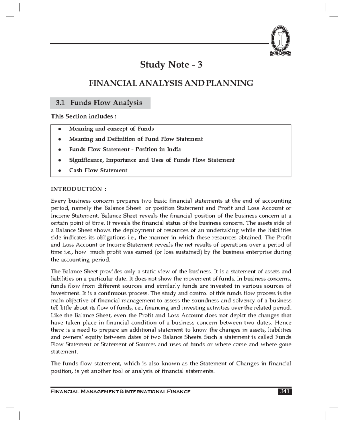 Financial Management studynote 3 - Study Note - 3 FINANCIAL ANALYSIS AND PLANNING 3 Funds Flow ...