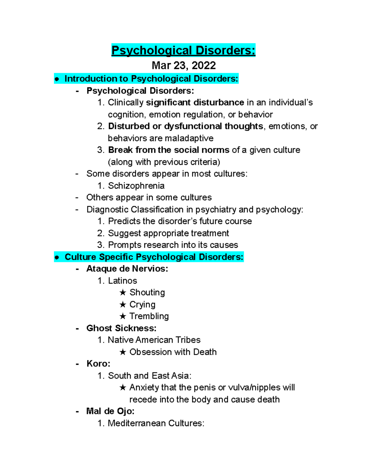 Psychological Disorders - Clinically significant disturbance in an ...