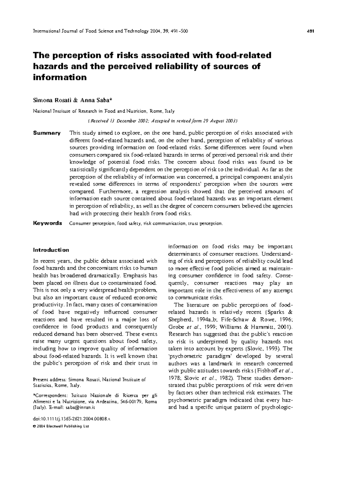 The perception of risks associated with - Some differences were found ...