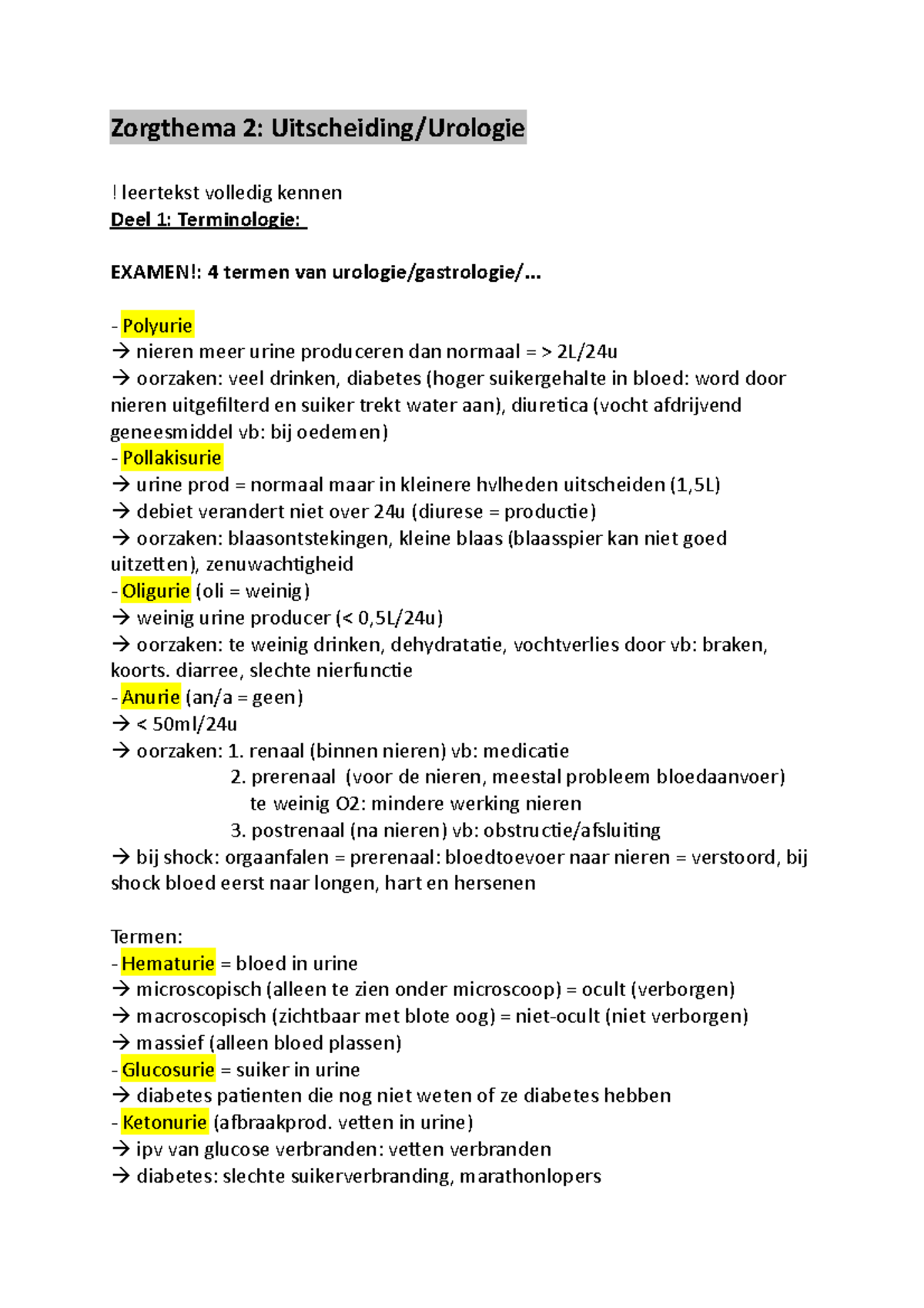 Urologie 1V - Zorgthema 2: Uitscheiding/Urologie ! leertekst volledig ...