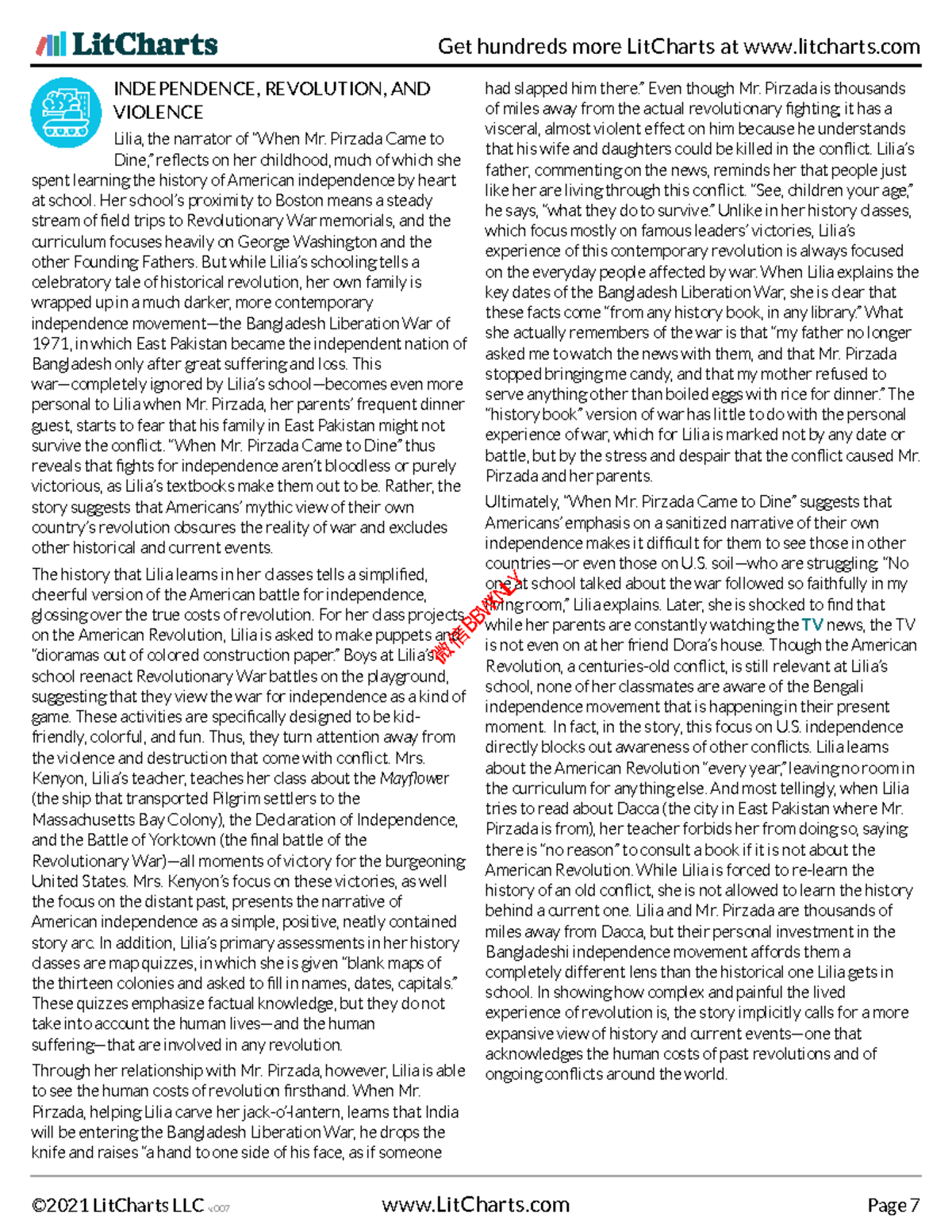 When-Mr-Pirzada-Came-to-Dine-Lit Chart 7 - INDEPENDENCE, REVOLUTION ...