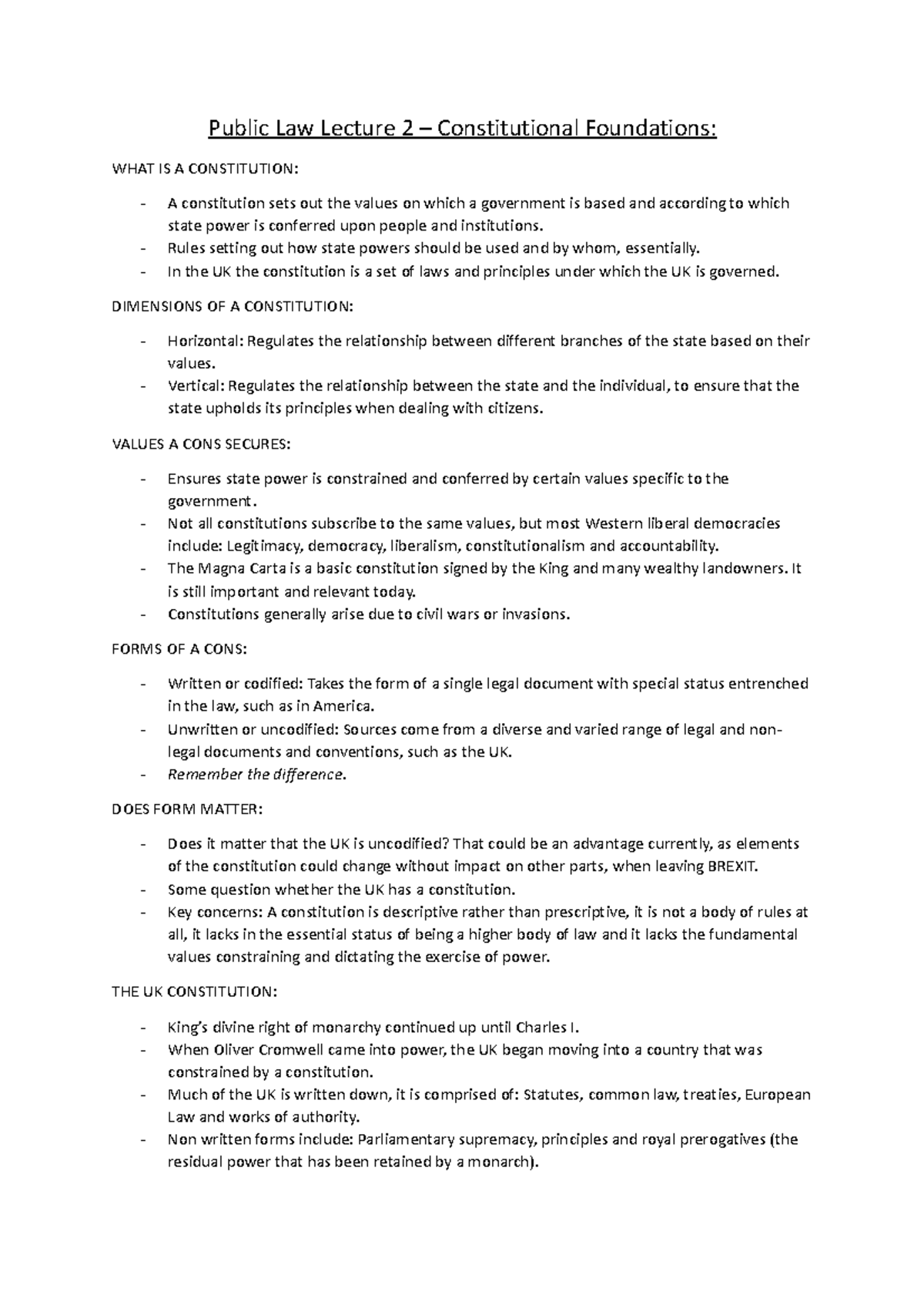 PLL 1 - Constitutional Foundations - Public Law Lecture 2 – Constitutional Foundations: WHAT IS ...