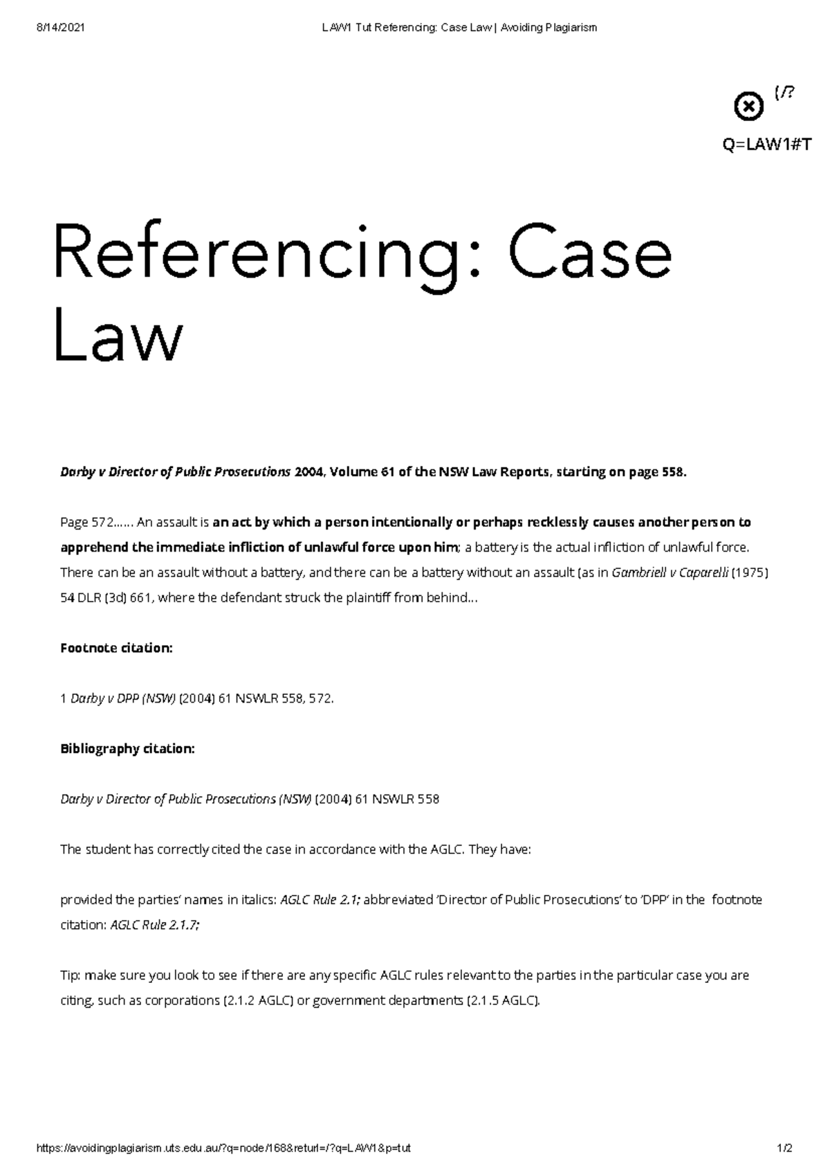 LAW1 Tut Referencing Case Law Avoiding Plagiarism - 8/14/2021 LAW1 Tut ...