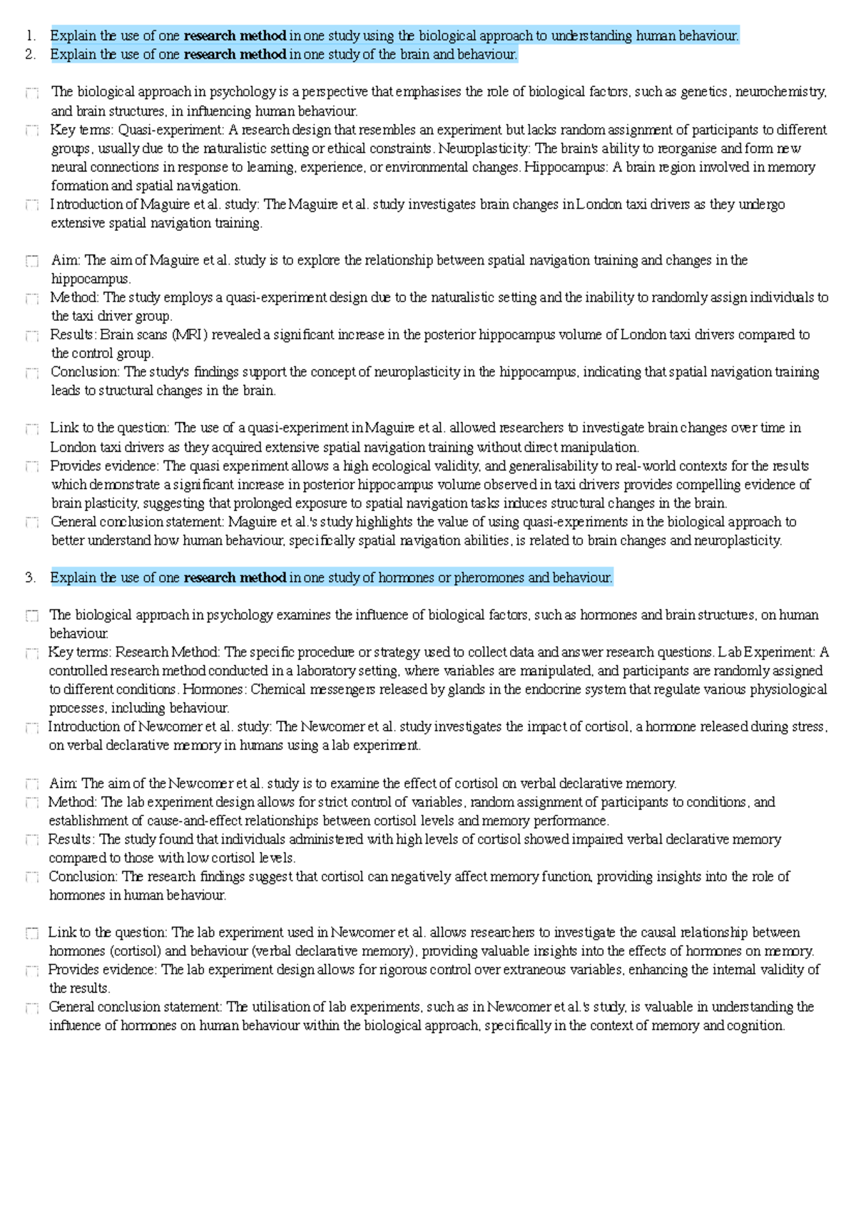 IB HL Psychology ALL Possible Paper 1 and 2 Questions - Explain the use ...