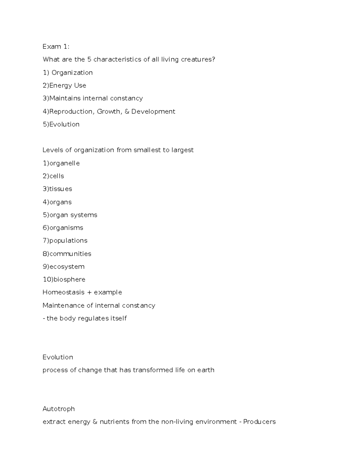 Modern biology exam 1 - Exam 1: What are the 5 characteristics of all ...