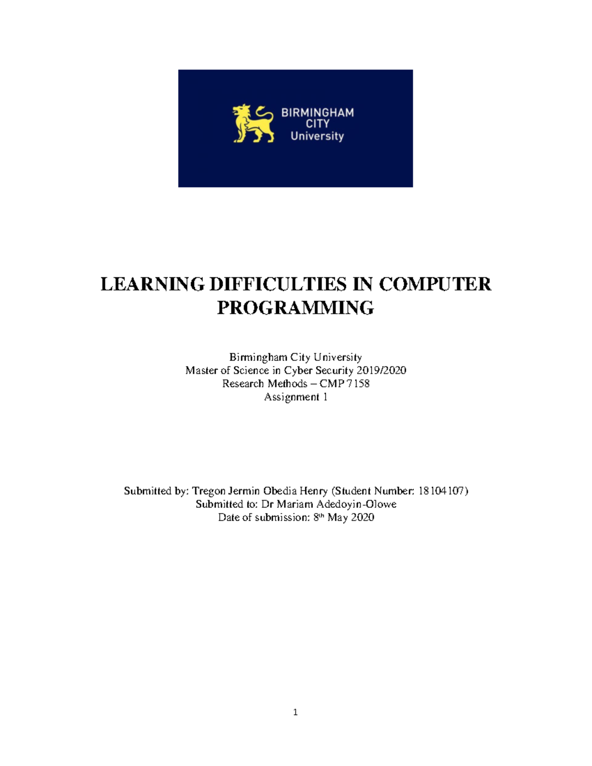 Sample - Cybersecurity - LEARNING DIFFICULTIES IN COMPUTER PROGRAMMING ...