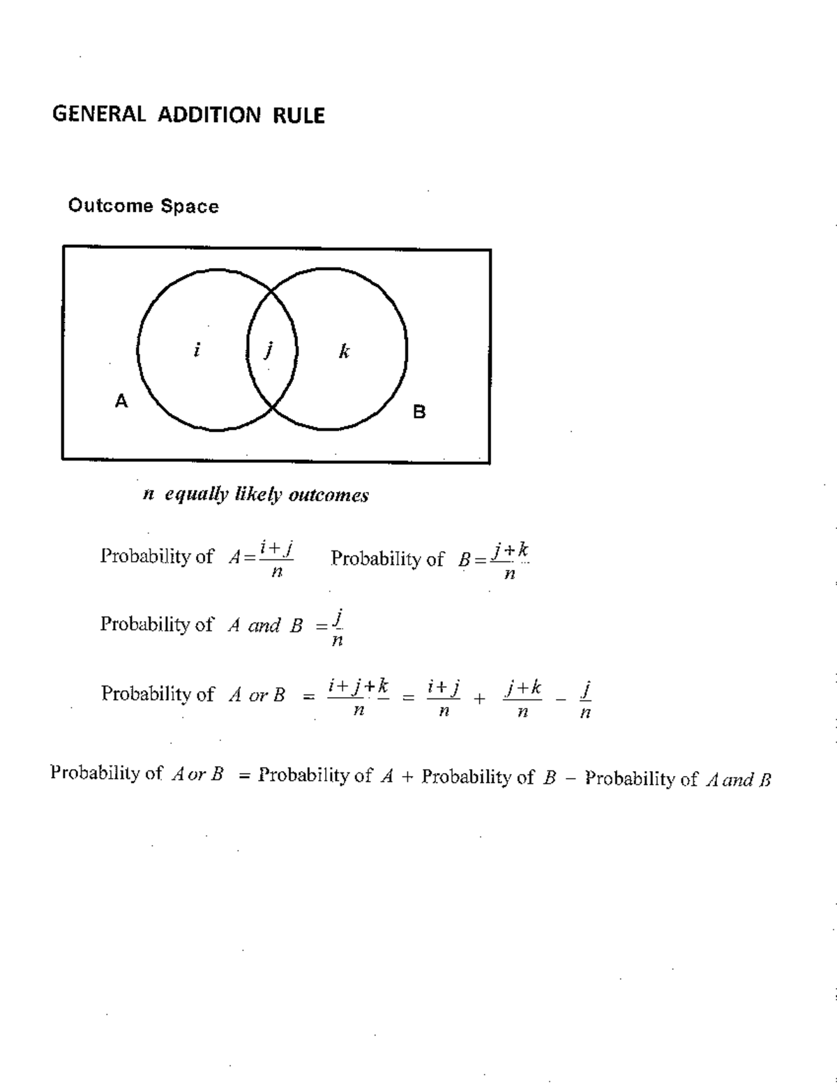 Chapter 15 - Lecture notes 15 - GENERAL ADDITION RULE Outcome Space In ...
