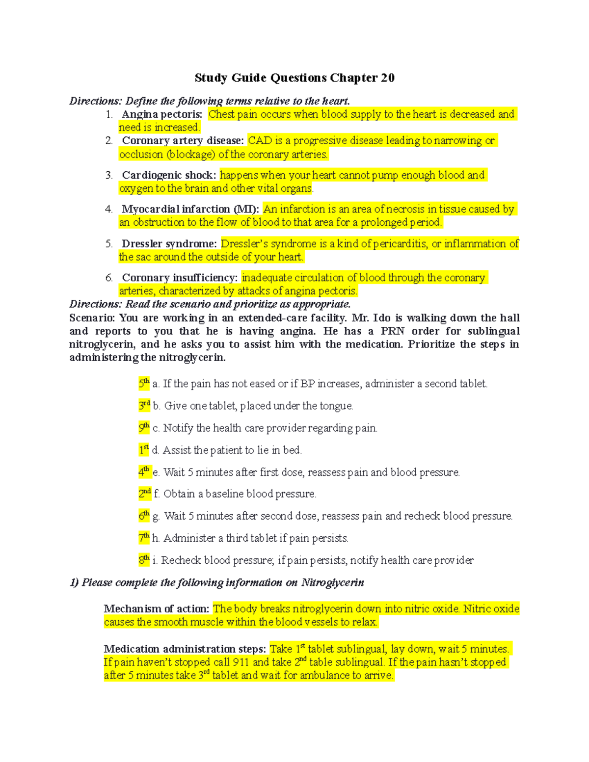 NUR 235 Chapter 20 Study Guide Questions - Study Guide Questions Chapter 20 Directions: Define ...