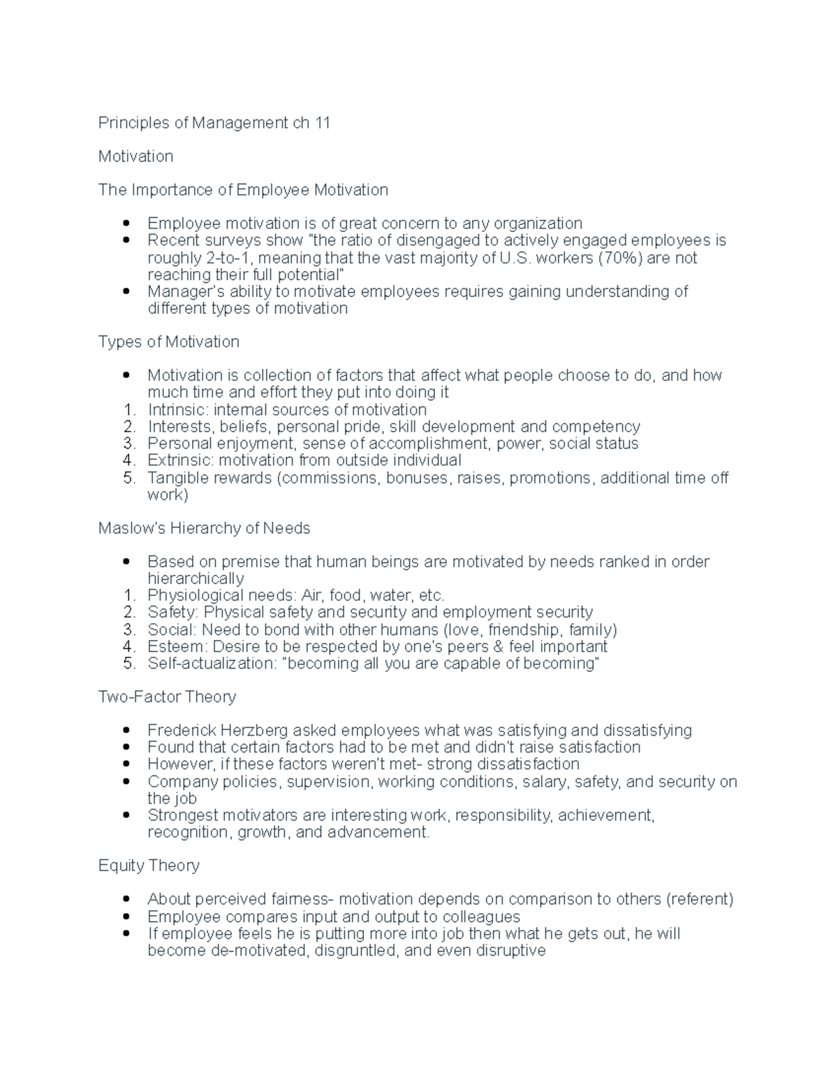 Management notes ch11 - Principles of Management ch 11 Motivation The ...
