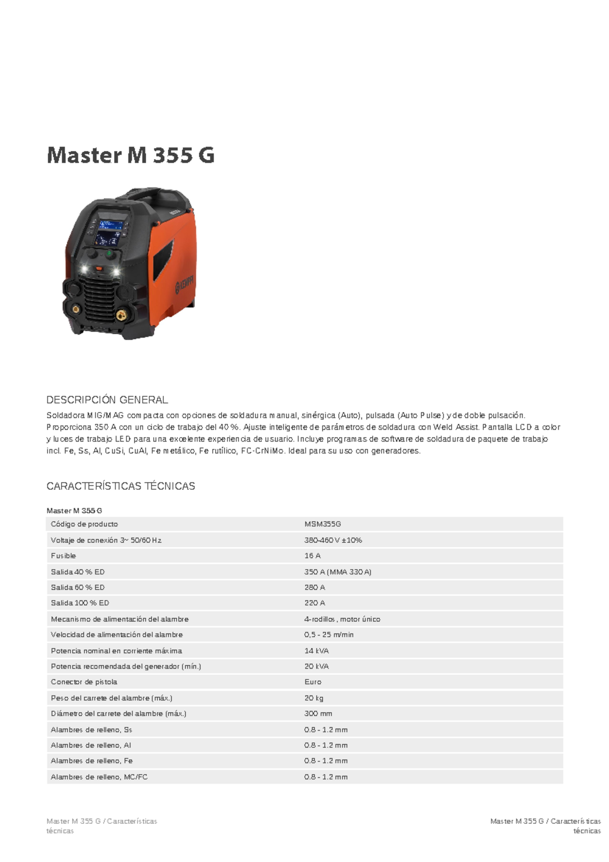 Kemppi mastermig-355-g es ES - Master M 355 G DESCRIPCIÓN GENERAL ...