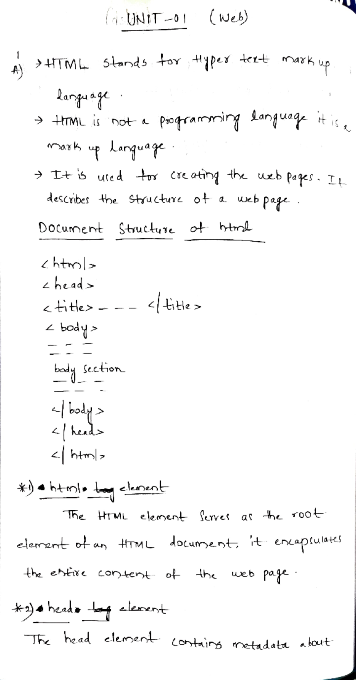 WEB UNIT 01 - web - (ds UNIT (Web) I A) HTML stands for Hyper text ...