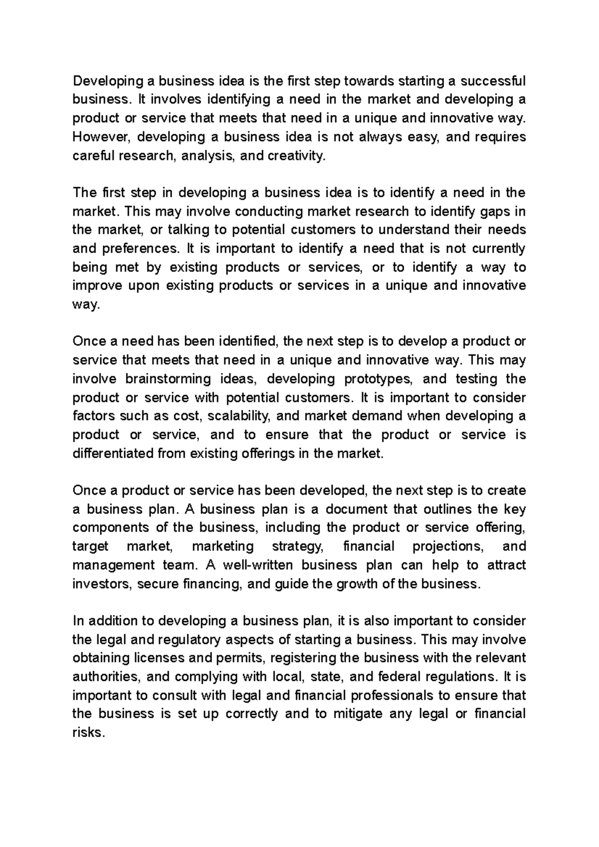 Lecture Notes Developing The Business Idea entrepreneurial finance ...