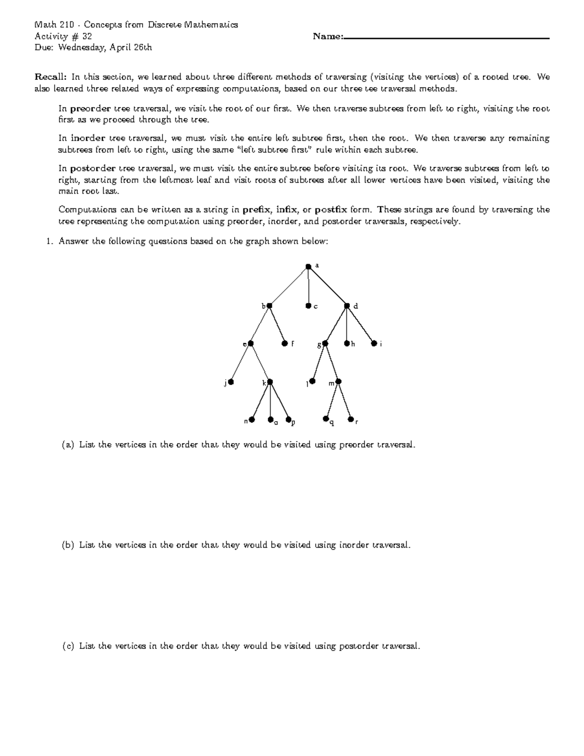 Math210Activity 32Spring 2023 - Math 210 - Concepts from Discrete ...