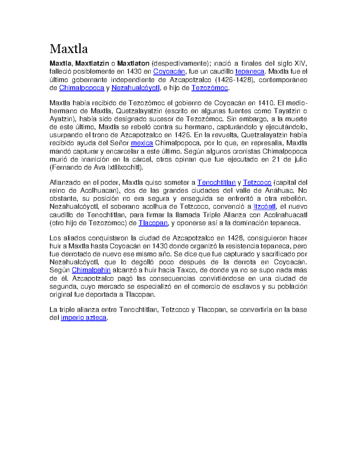 Maxtla biografia - Maxtla Maxtla, Maxtlatzin o Maxtlaton ...