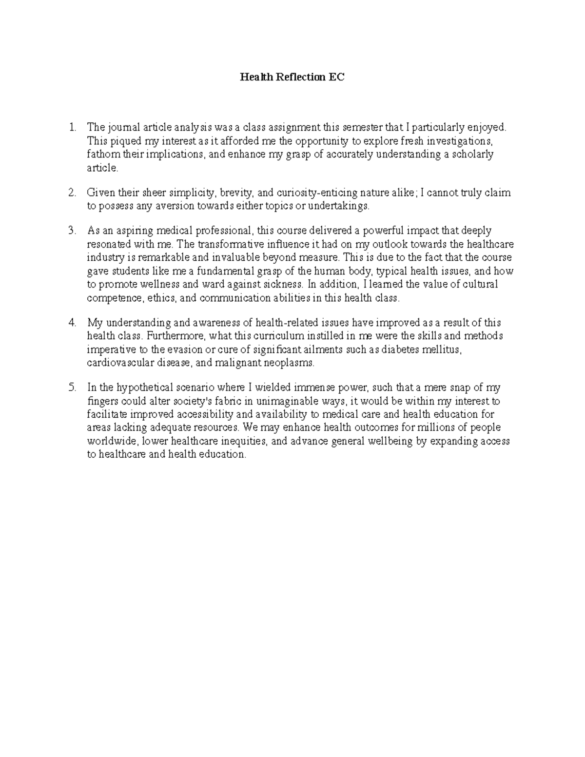 Health Reflection EC DONE - Health Reflection EC The journal article ...