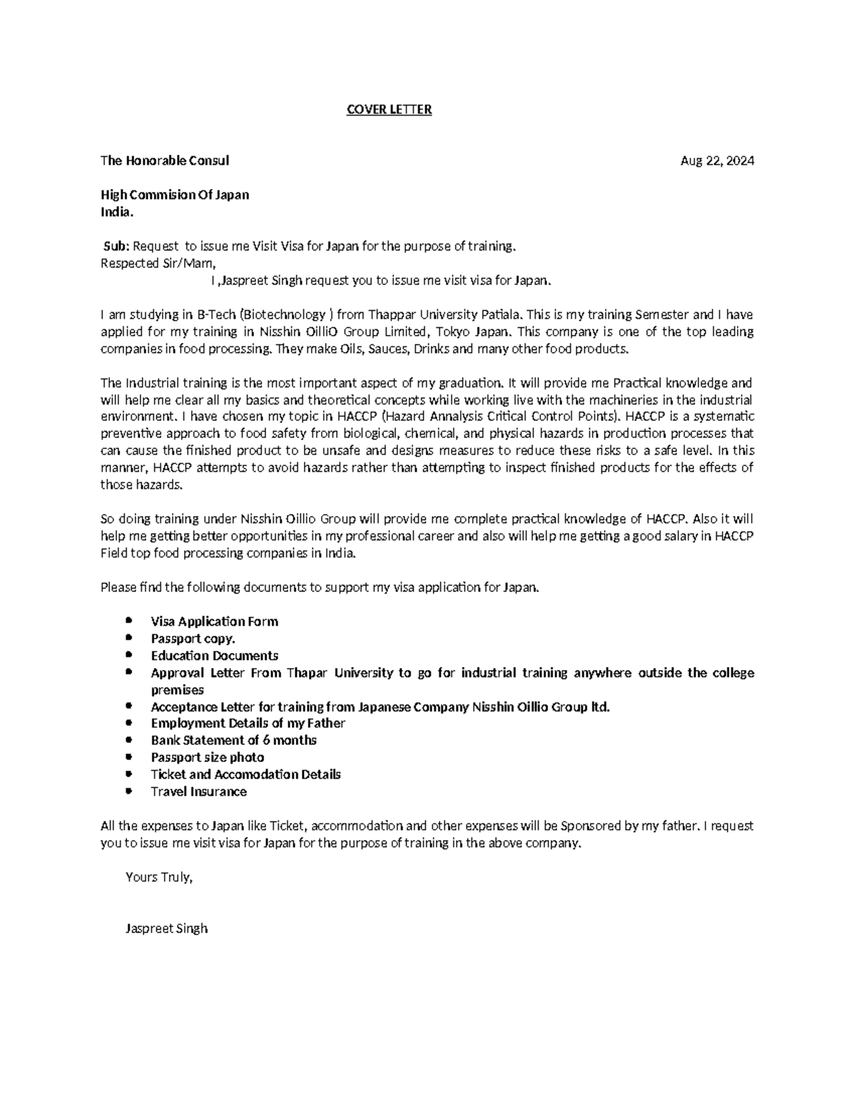 Cover letter - sfigpakogS[; - COVER LETTER The Honorable Consul Aug 22 ...