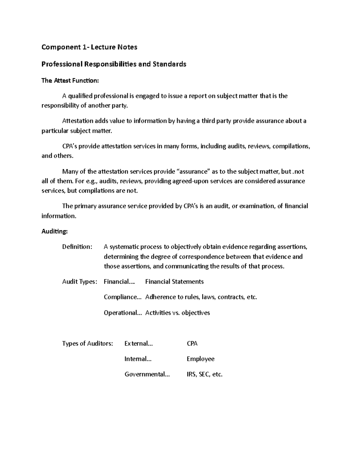 Component 1 Lecture Notes - Component 1- Lecture Notes Professional ...