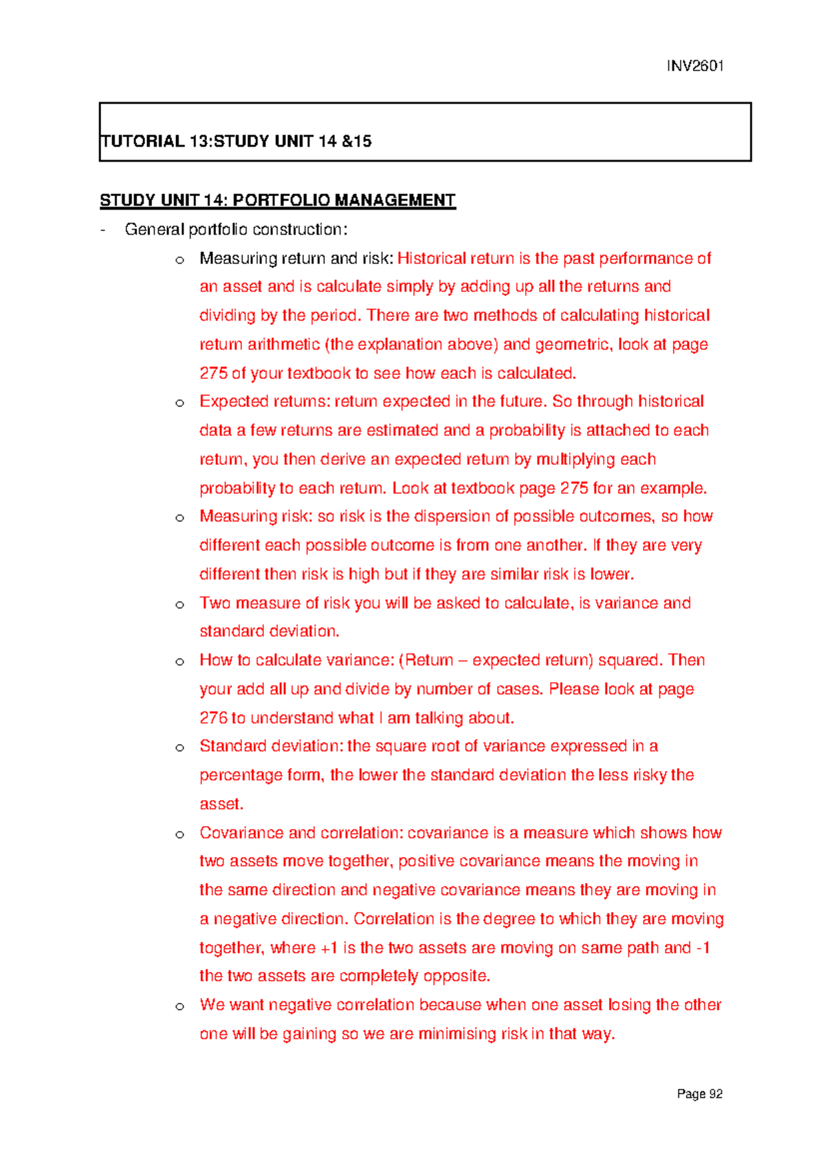 Learning Unit 13 and 14 - Notes and solutions for INV2601 questions ...
