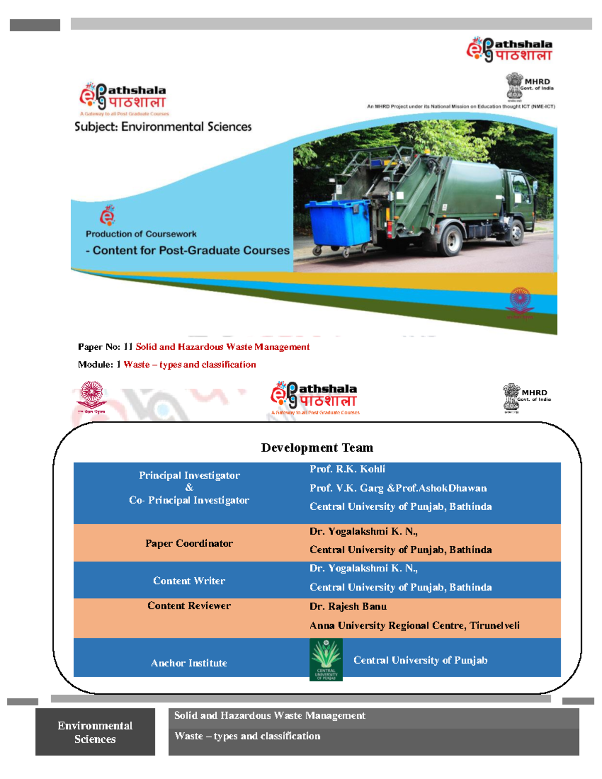 Module Name/Title Waste – types and classification - 1 Environmental ...