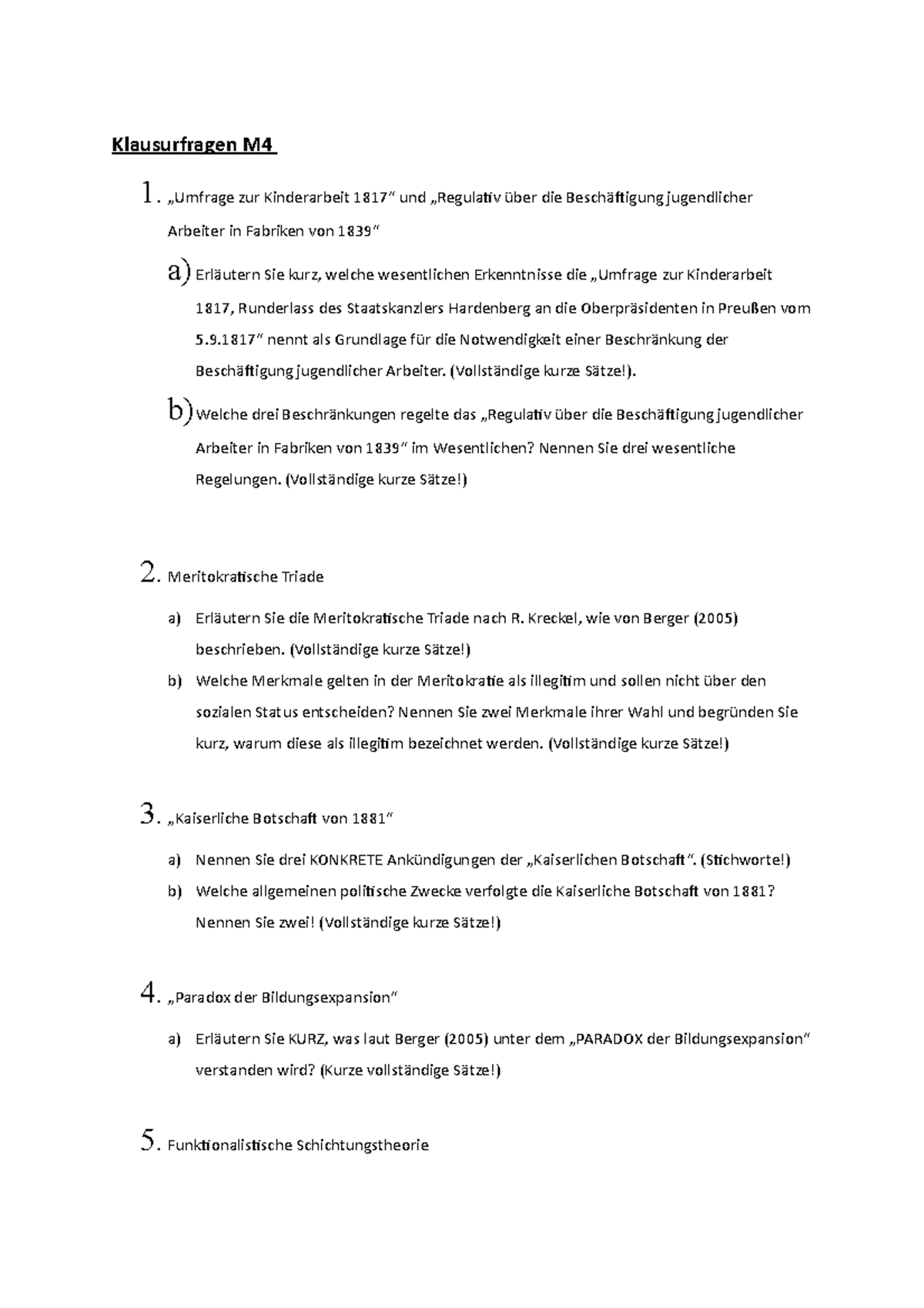 Klausur M4 Gesellschaft Ökonomie und Sozialstaat - Klausurfragen M 1.„Umfrage zur Kinderarbeit ...