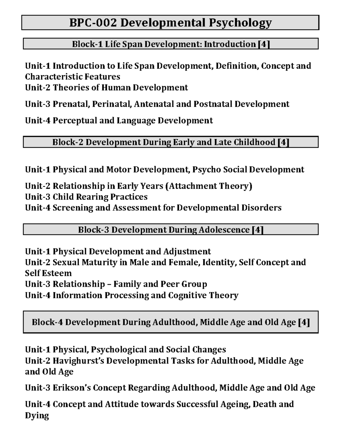 Developmental Psychology 2 - Block-1 Life Span Development ...
