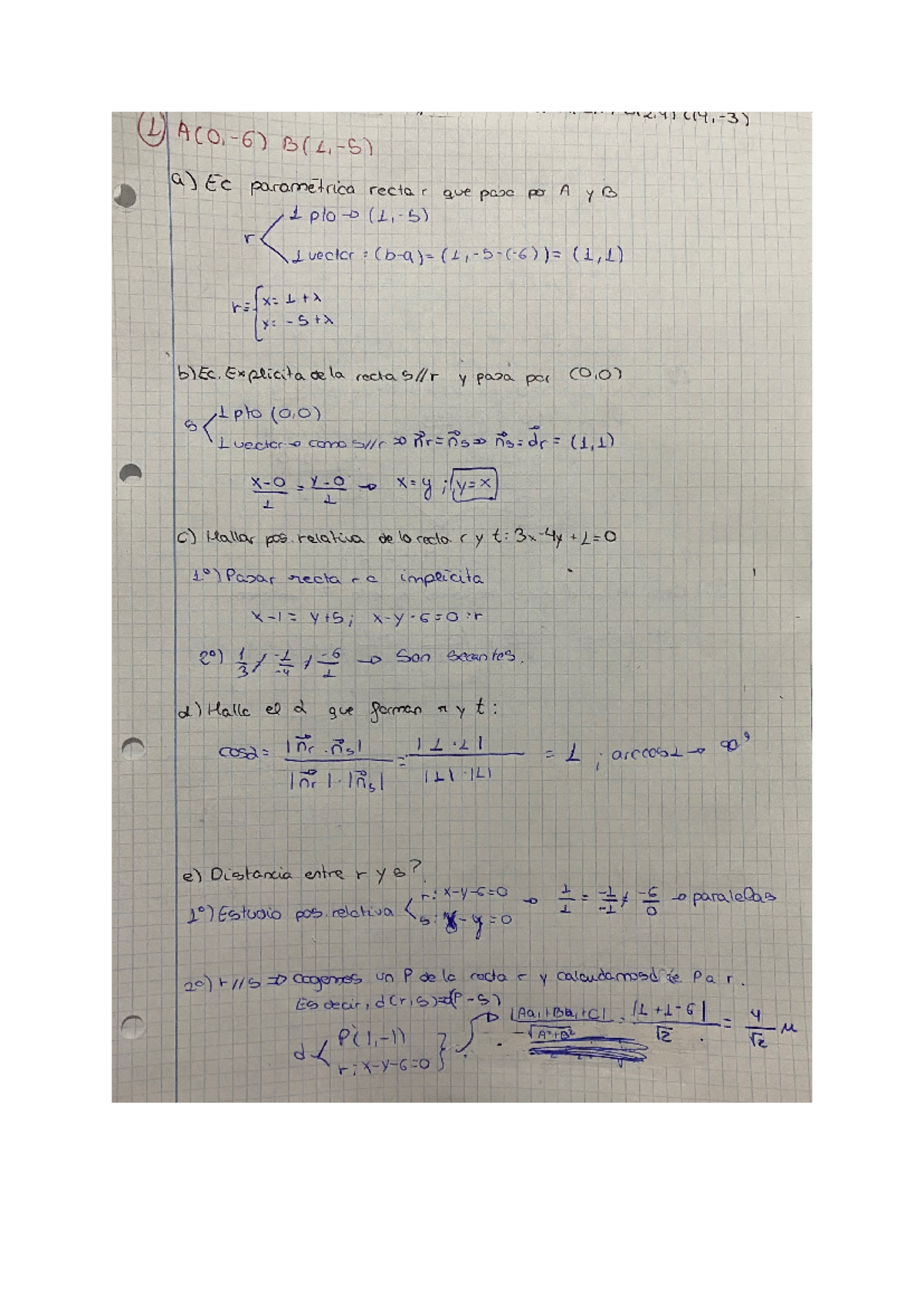 Ficha De Mates 2 Segunda Evaluación - L A(0,-6) B(l,-s) A) Ec