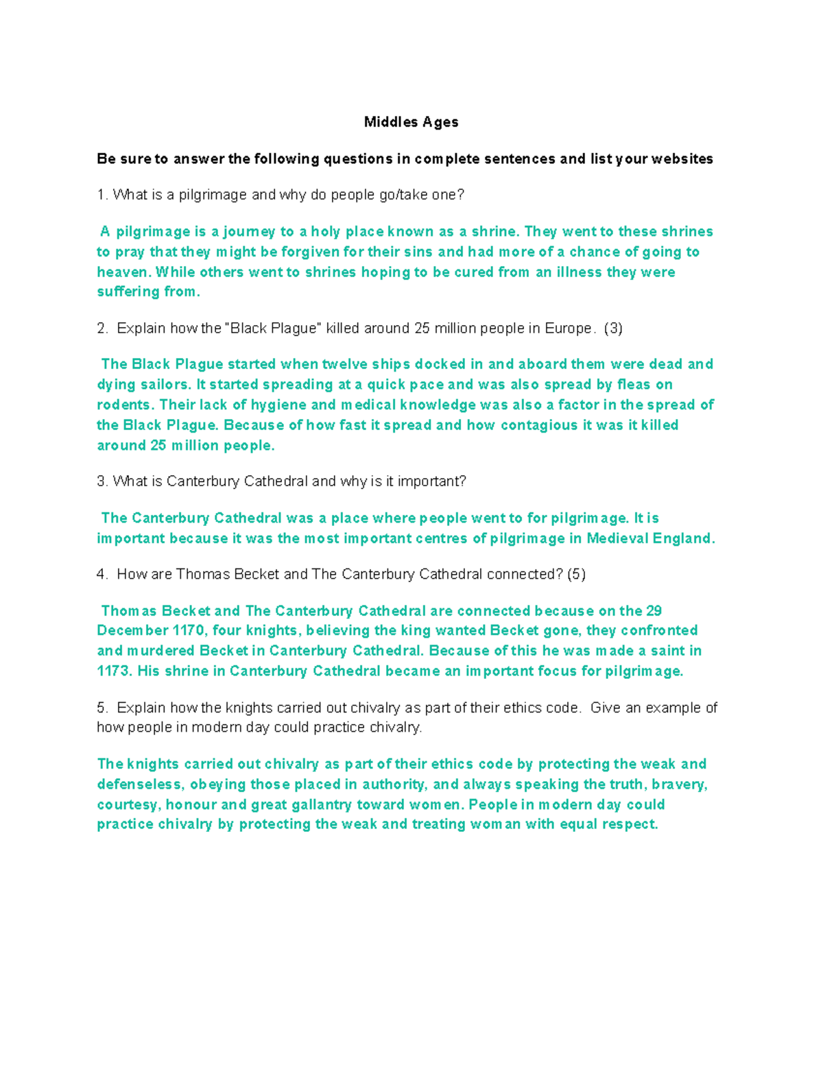 Middles Ages notes 2 - Middles Ages Be sure to answer the following ...