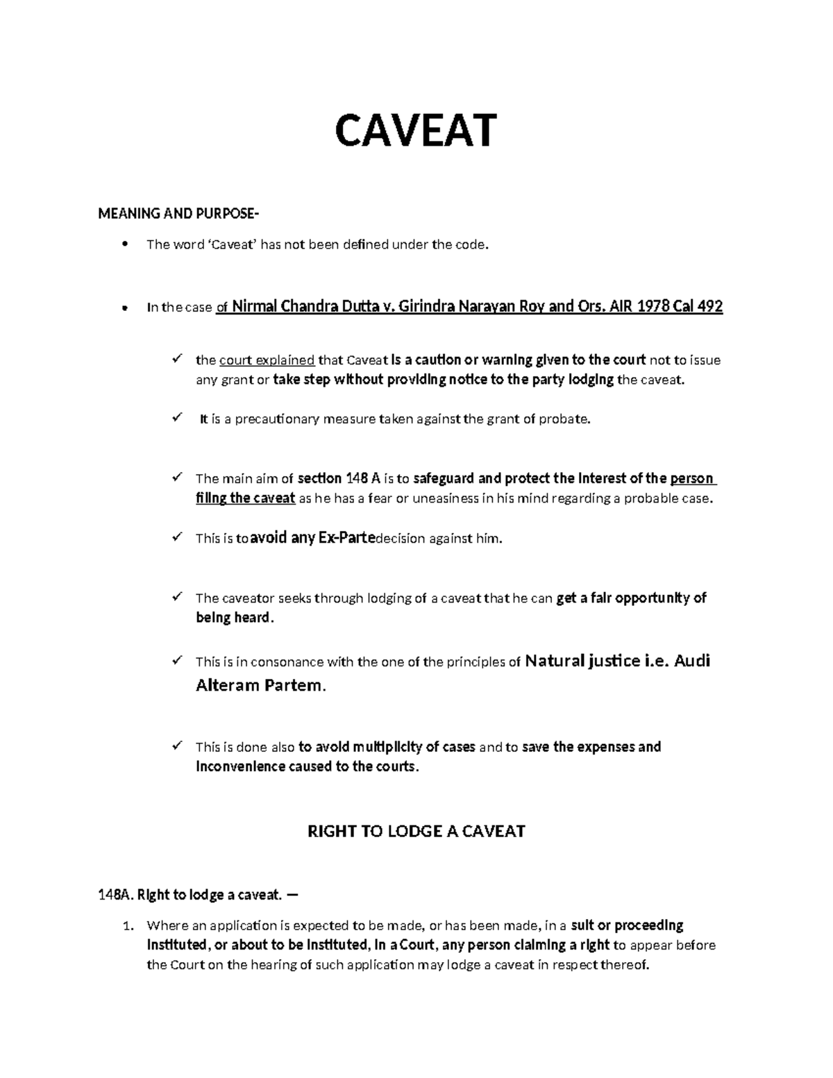 1 Caveat - CAVEAT MEANING AND PURPOSE- The word ‘Caveat’ has not been ...