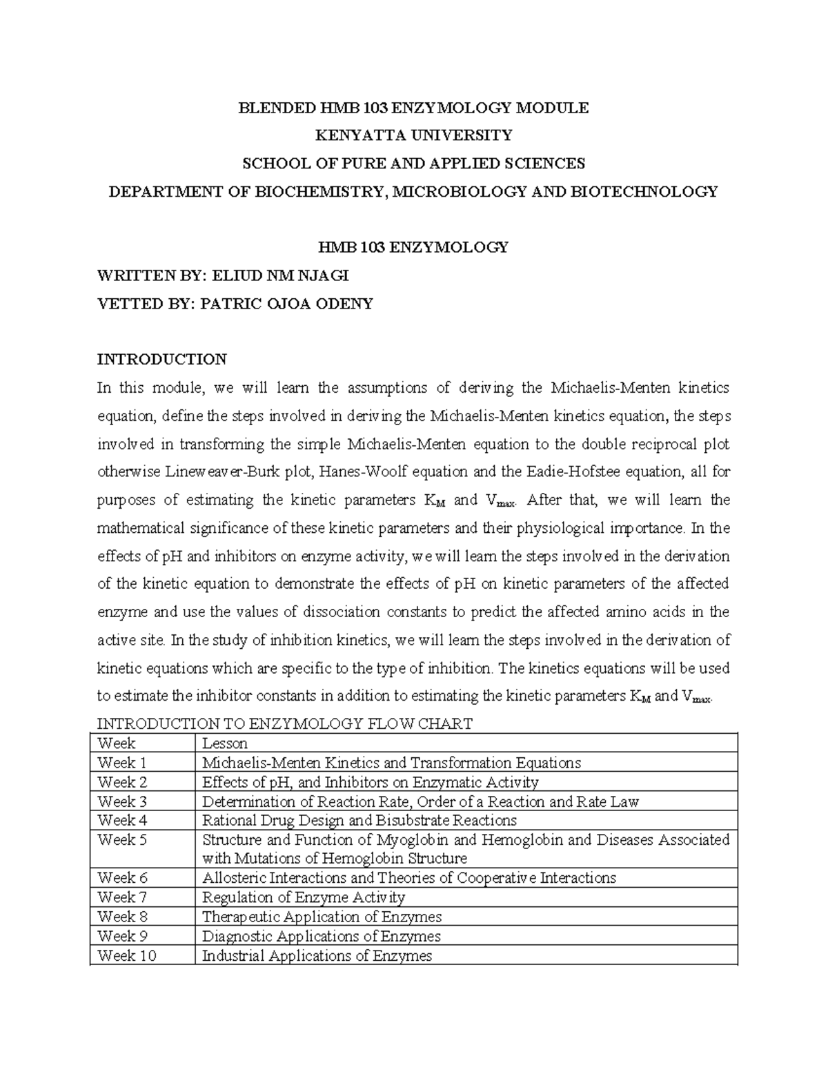 Blended HMB 103 Enzymology Module 16102020 F - BLENDED HMB 103 ...