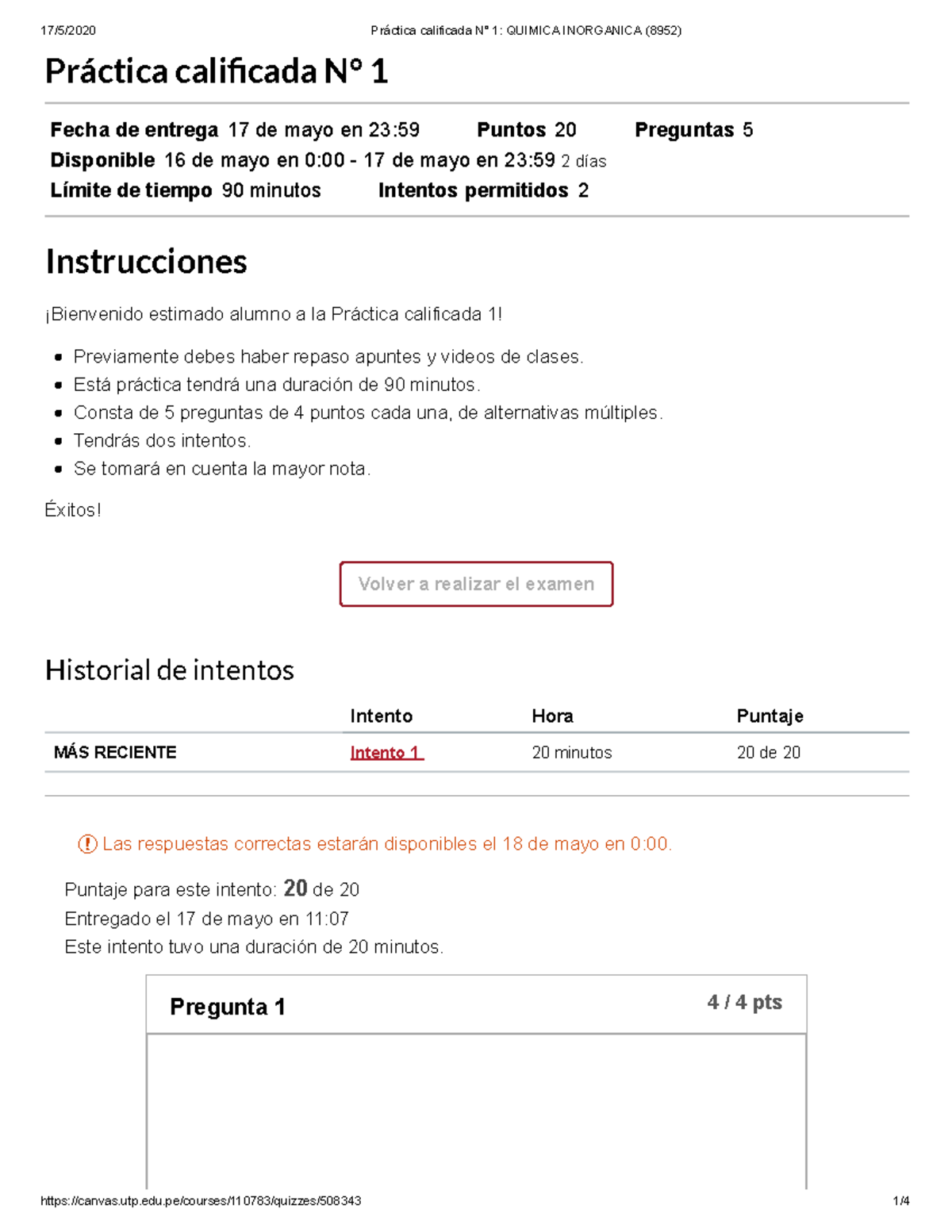 Práctica calificada N° 1 Quimica Inorganica PC1 - Práctica calicada N° 1 Fecha de entrega 17 de ...