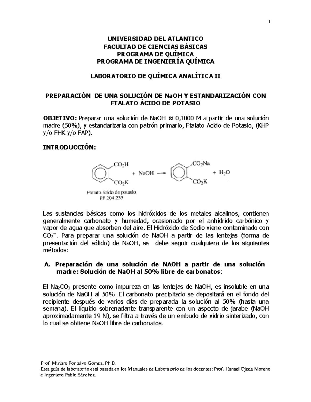 Preparacion y Estandarizacion de Na OH Y ESTANDARIZACIÓN CON FTALATO ...
