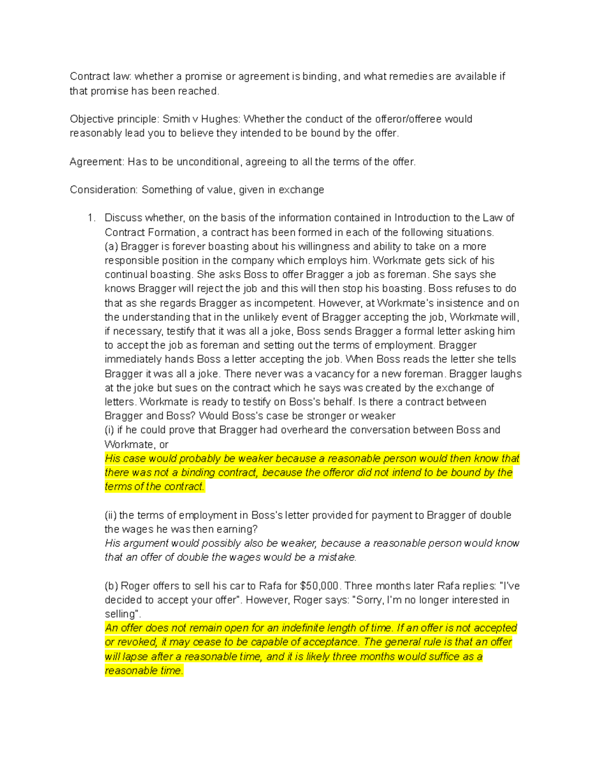 LAWS211 - Tutorial One - Contract law: whether a promise or agreement is binding, and what ...