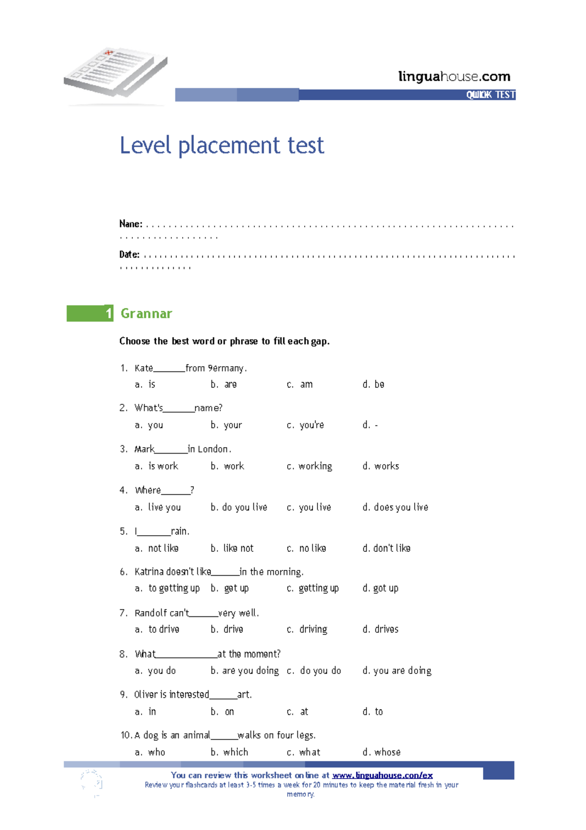Quick Practice Material English to Students - You can review this ...