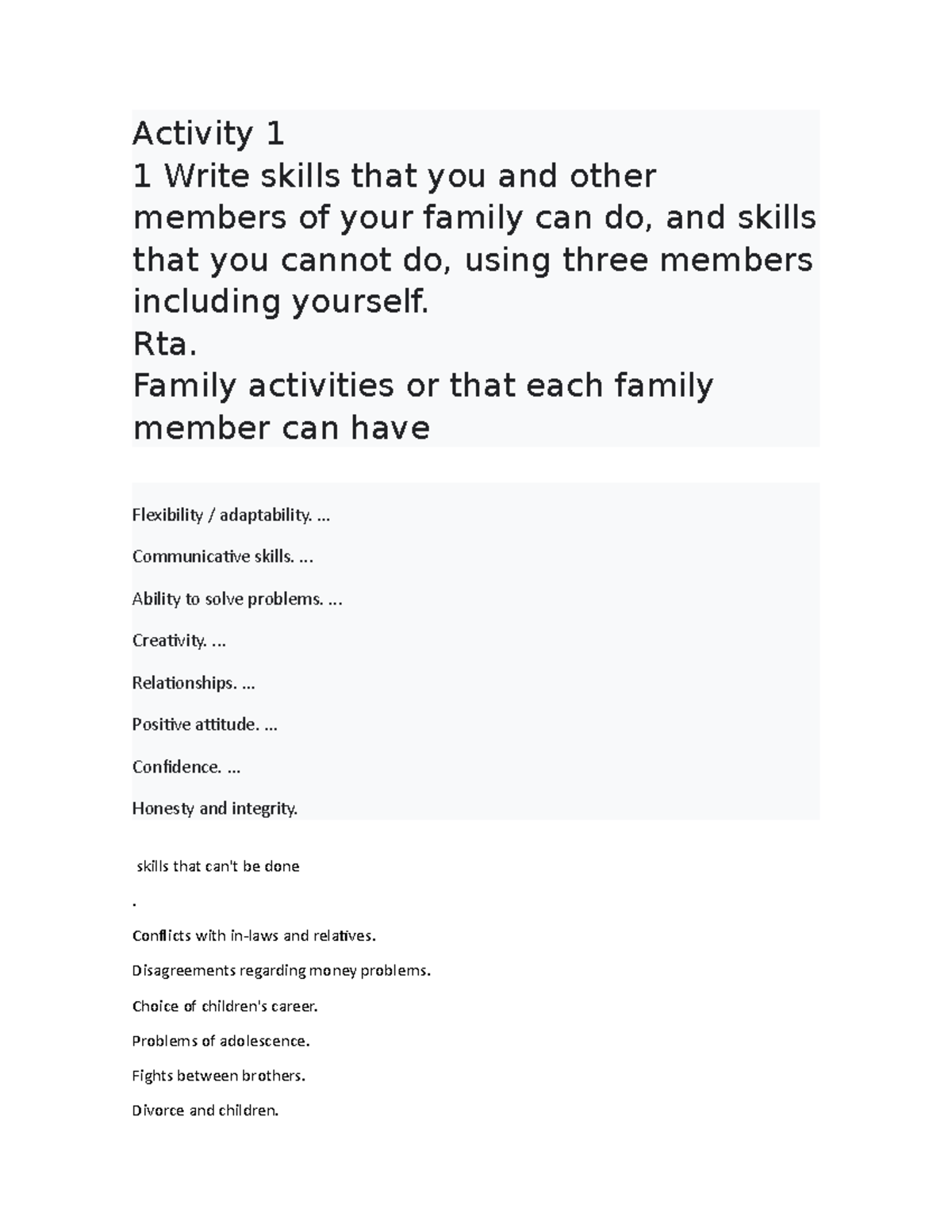 Activity 1 - ingles - Activity 1 1 Write skills that you and other ...