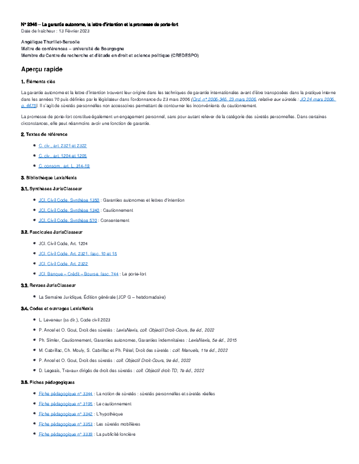 La garantie autonome, la lettre d’intention et la promesse de porte ...