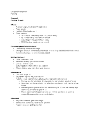 Lifespan 5 - Lecture notes - LifeSpan Development PSY 212 Chapter 3 ...