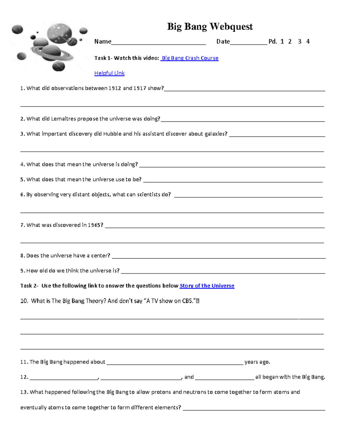 Big bang webquest - dcsdcsd - Big Bang Webquest Name ...