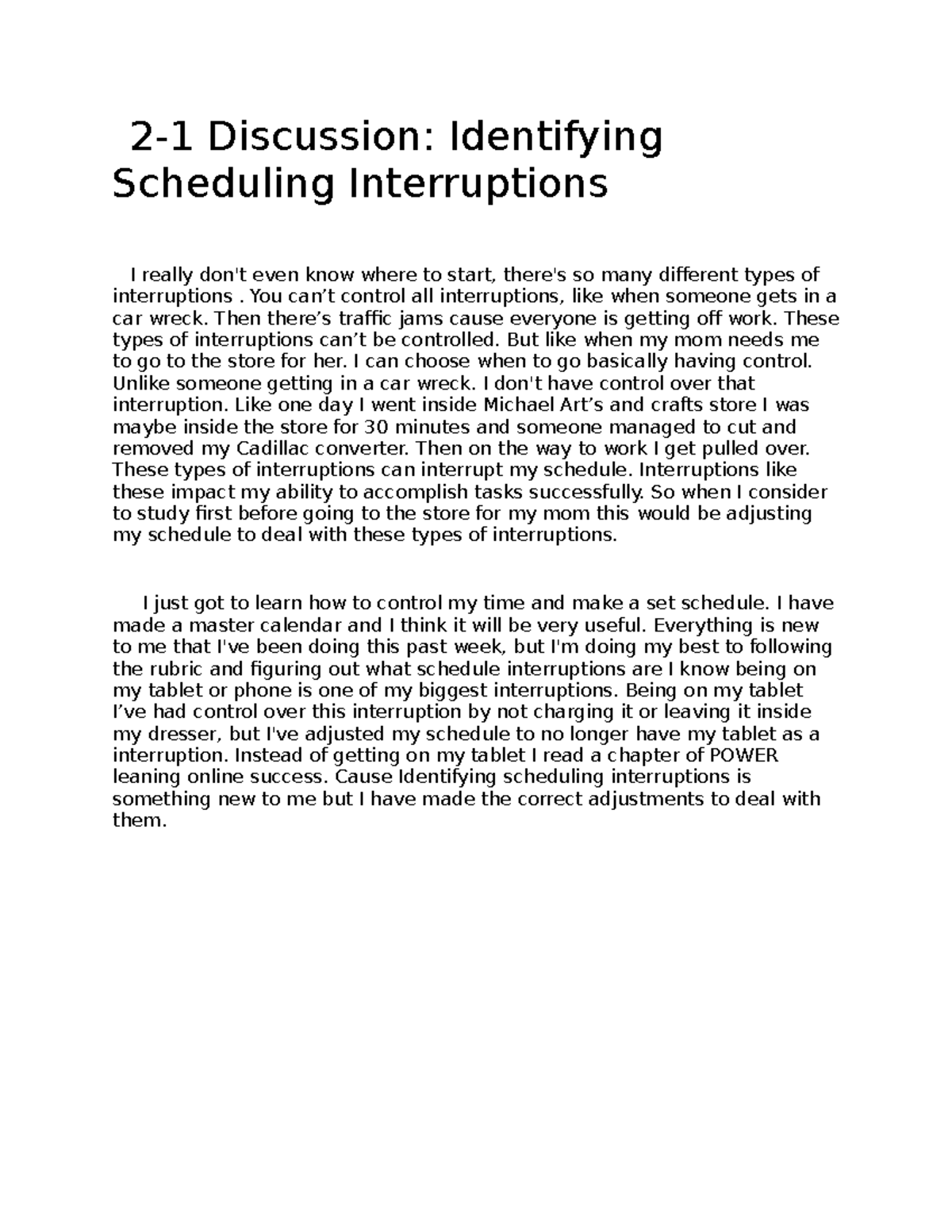 Document - trhjswtjw - 2-1 Discussion: Identifying Scheduling ...
