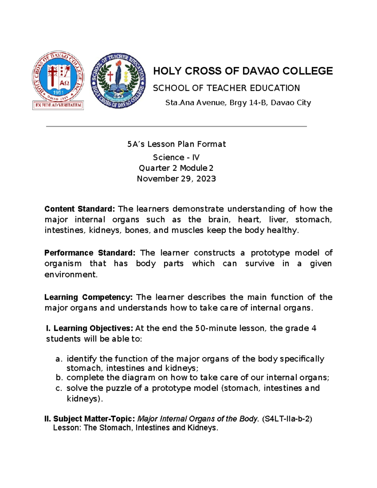 4A's LP - Science 4 Mod 2 - 4A's LP - HOLY CROSS OF DAVAO COLLEGE ...