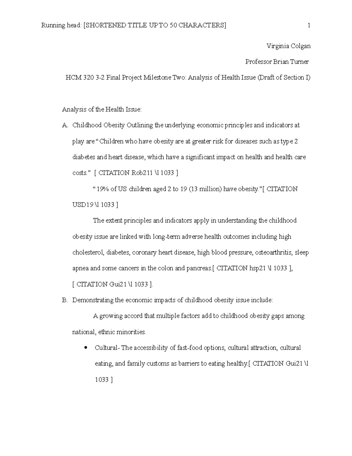 HCM 320 3.2 Final Project Milestone 2 Analysis of Health Issue Draft of ...